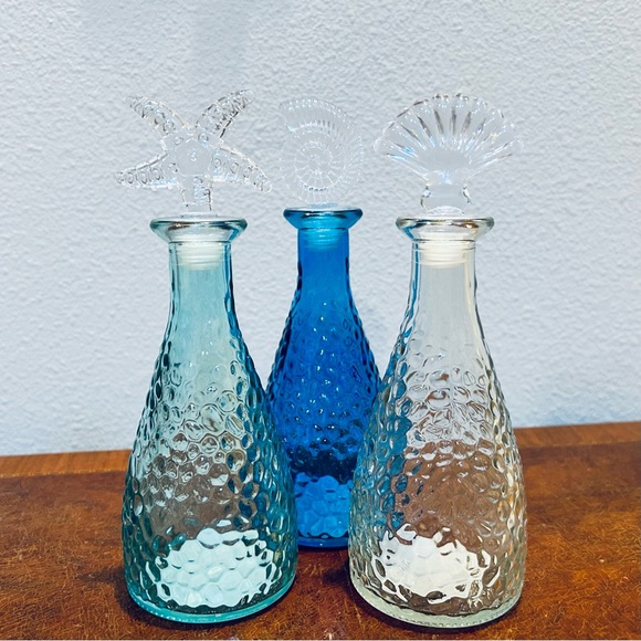 Shore Living | Accents | Seashell Pebble Textured Glass Decor Bottles ...